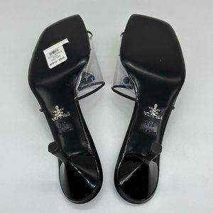 Prada | Shoes | Prada Signature Triangle Logo Pvc Patent Mule Sandals ...